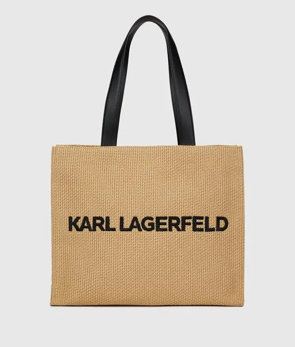 Karl Lagerfeld Large Woven Square Beach Bag - Natural