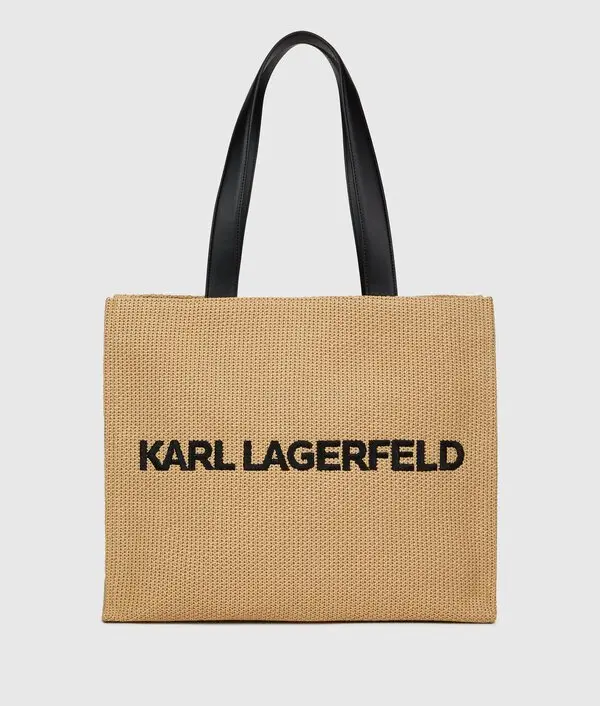 Karl Lagerfeld Large Woven Square Beach Bag - Natural