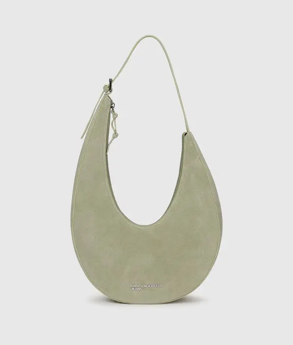 Karl Lagerfeld Rounded Suede Hobo Bag - Tea