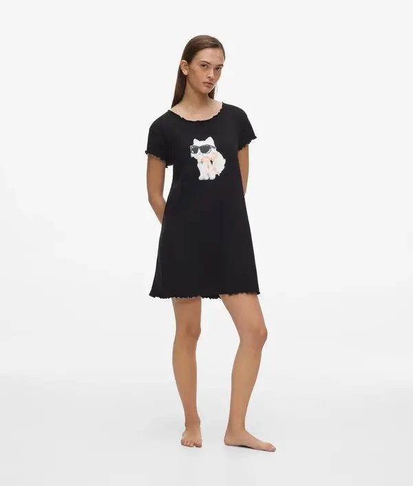 Karl Lagerfeld Ikon Choupette Pajama Dress - Black