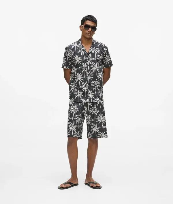 Karl Lagerfeld Palm Print Cotton Shorts - Black