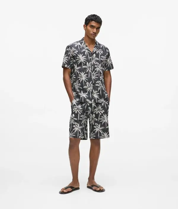 Karl Lagerfeld Palm Print Cotton Shorts