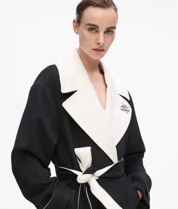 Karl Lagerfeld Classic Wool Blend Coat With Contrasting Collar