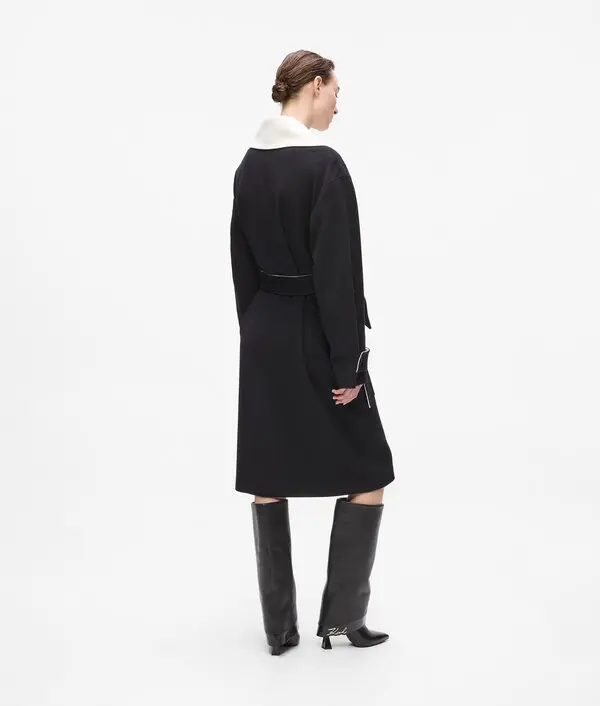 Karl Lagerfeld Classic Wool Blend Coat With Contrasting Collar