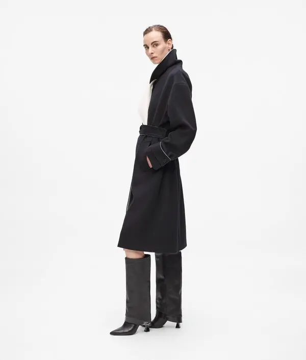 Karl Lagerfeld Classic Wool Blend Coat With Contrasting Collar