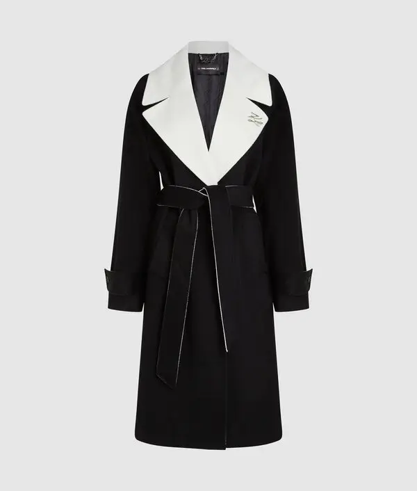 Karl Lagerfeld Classic Wool Blend Coat With Contrasting Collar