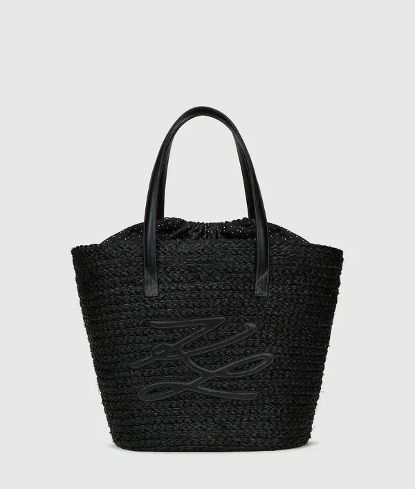 Karl Lagerfeld Autograph Raffia Beach Tote - Black