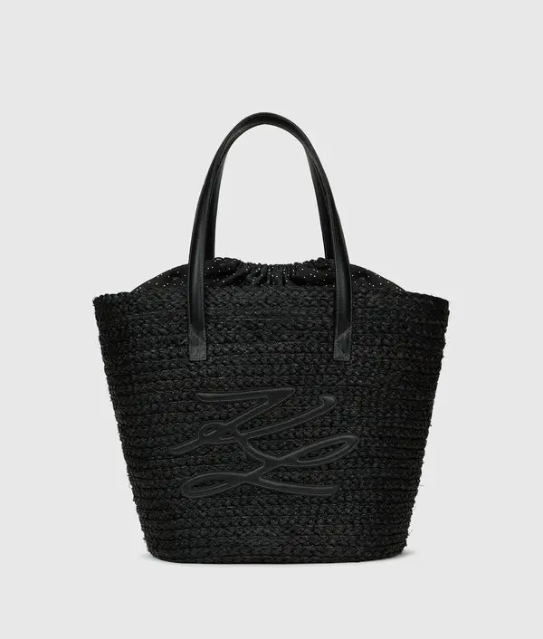 Karl Lagerfeld Autograph Raffia Beach Tote - Black