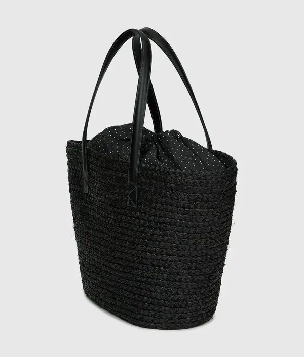 Karl Lagerfeld Autograph Raffia Beach Tote - Black