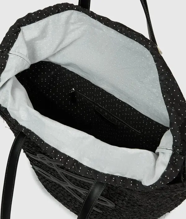 Karl Lagerfeld Autograph Raffia Beach Tote - Black