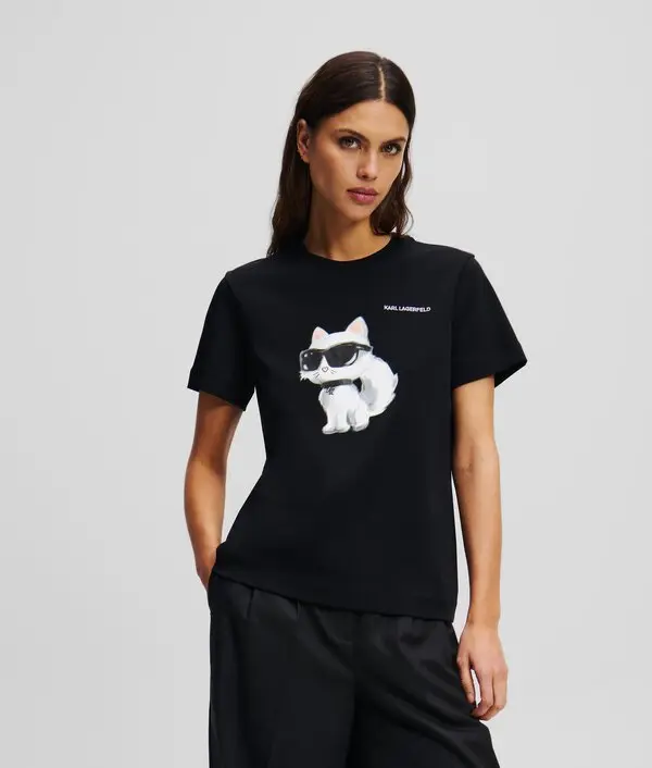 Karl Lagerfeld Organic Cotton T-shirt With Ikon Choupette Graphic - Black