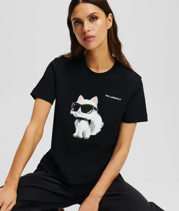 Karl Lagerfeld Organic Cotton T-shirt With Ikon Choupette Graphic