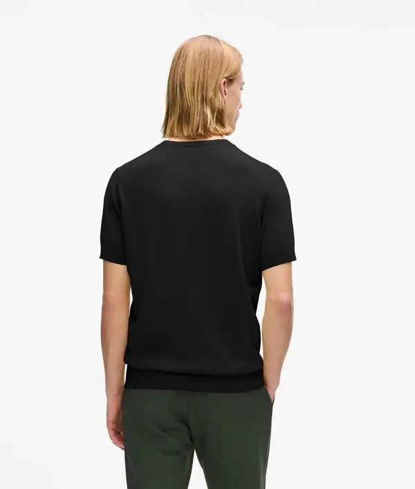 Karl Lagerfeld Cotton Knit Short-sleeved Sweater With Embroidered Kameo - Black