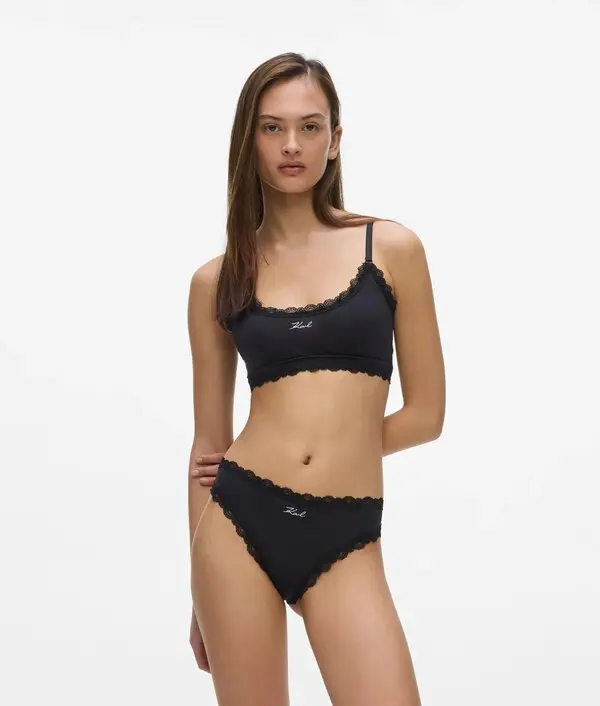 Karl Lagerfeld Signature Lace Trim Thong – 3-pack