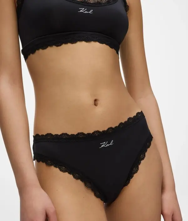 Karl Lagerfeld Signature Lace Trim Thong – 3-pack