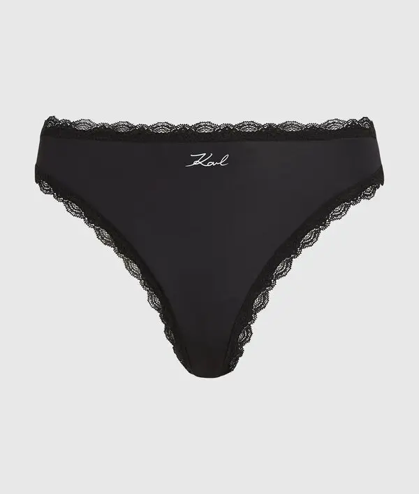 Karl Lagerfeld Signature Lace Trim Thong – 3-pack - Black