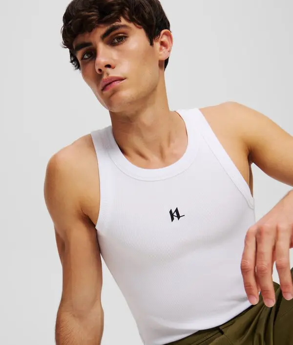 Karl Lagerfeld Monogram Ribbed Organic Cotton Tank Top
