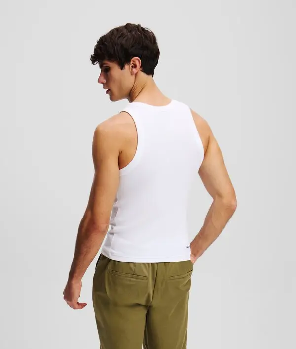 Karl Lagerfeld Monogram Ribbed Organic Cotton Tank Top