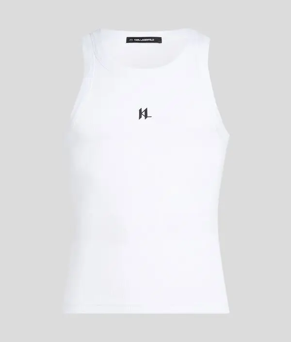 Karl Lagerfeld Monogram Ribbed Organic Cotton Tank Top