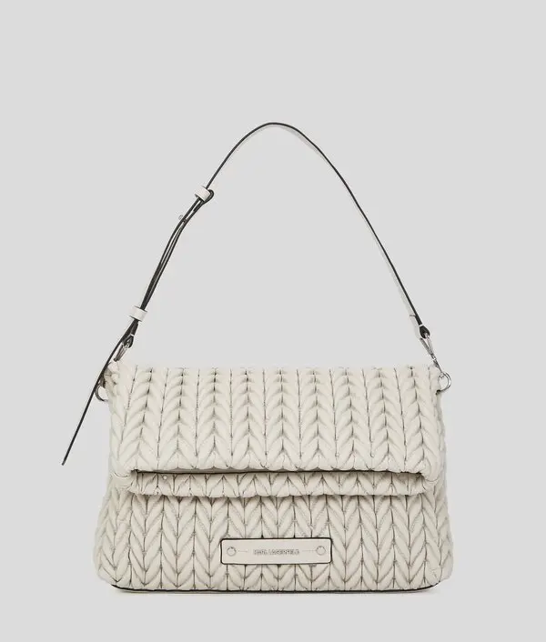 Karl Lagerfeld K/weave Large Shoulder Bag - Cement