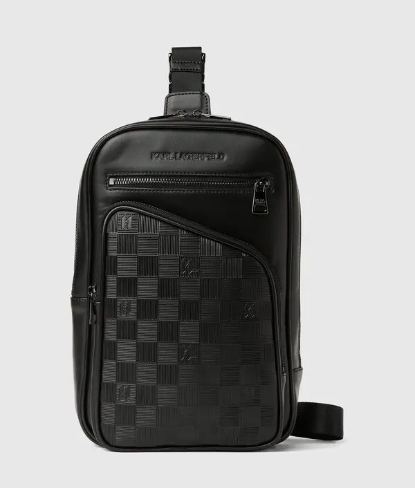 Karl Lagerfeld Monogram Checkerboard Vertical Crossbody Bag - Black