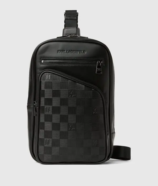 Karl Lagerfeld Monogram Checkerboard Vertical Crossbody Bag - Black