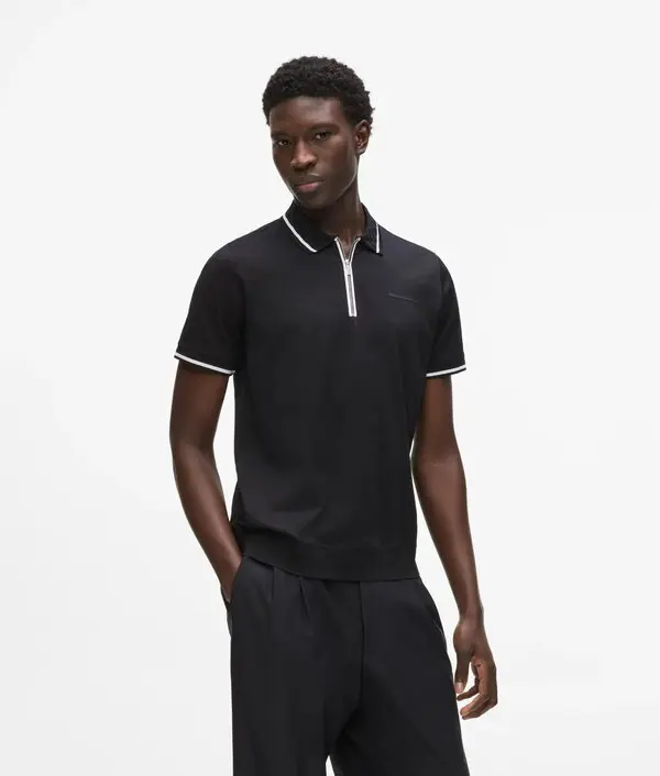 Karl Lagerfeld Contrast Piping Polo Shirt - Black