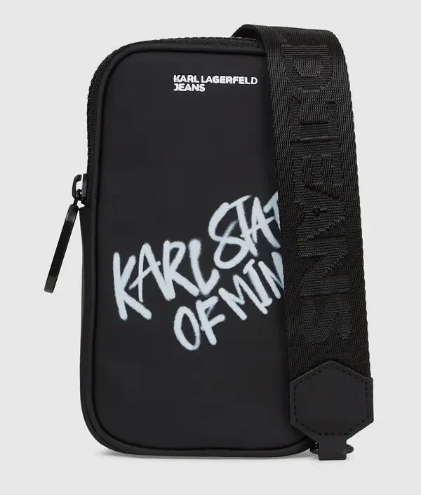 KL JEANS Coated Karl Quote Phone Pouch - Black