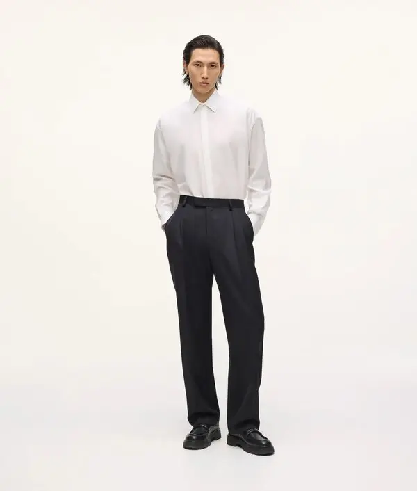 Karl Lagerfeld Double Pleat Virgin Wool Trousers - Black