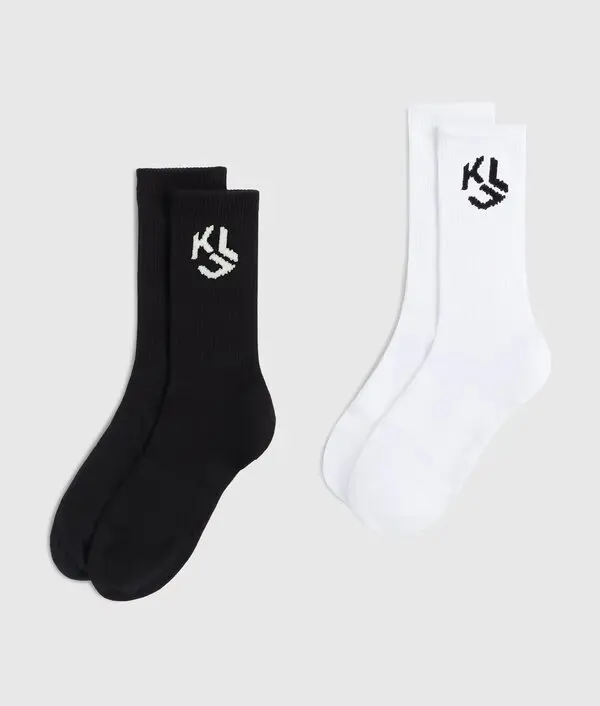 Karl Lagerfeld Monogram Mid-length Socks 2-pack - White/black
