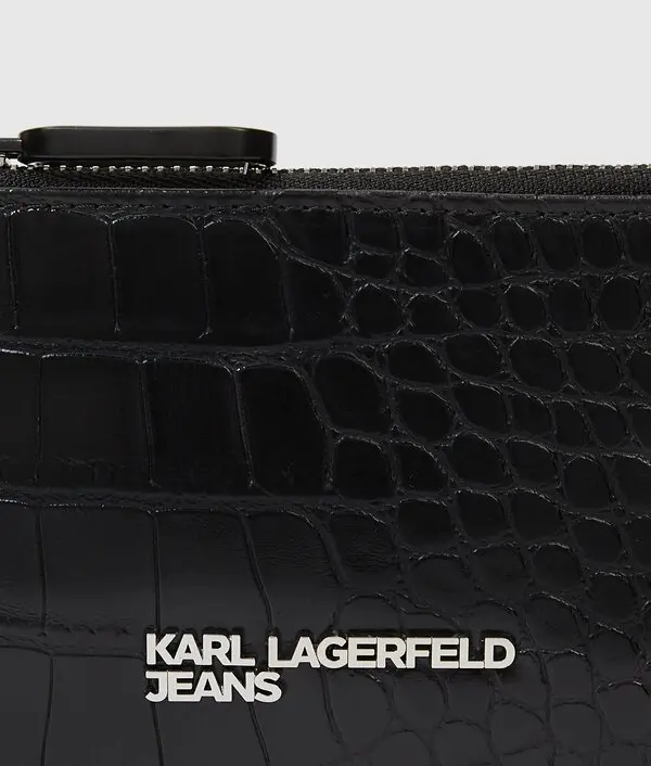 Karl Lagerfeld Metal Logo Croco Cardholder - Black