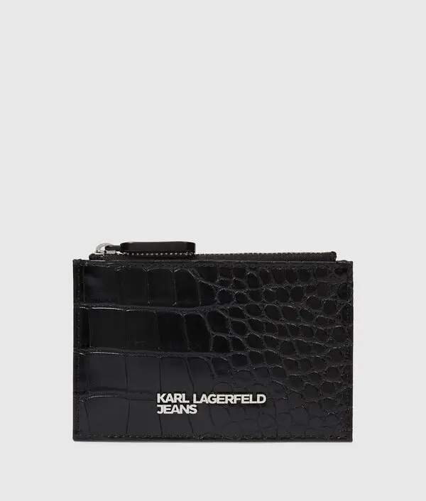 Karl Lagerfeld Metal Logo Croco Cardholder - Black
