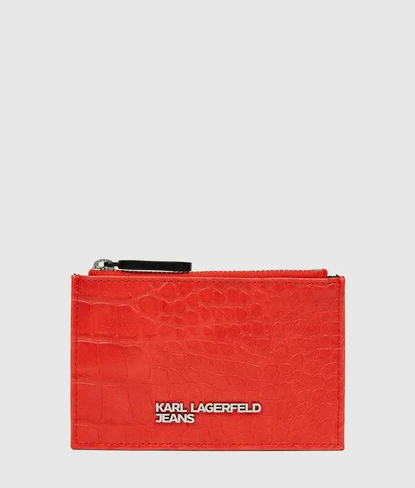 KL JEANS Metal Logo Croco Cardholder - High Risk Red