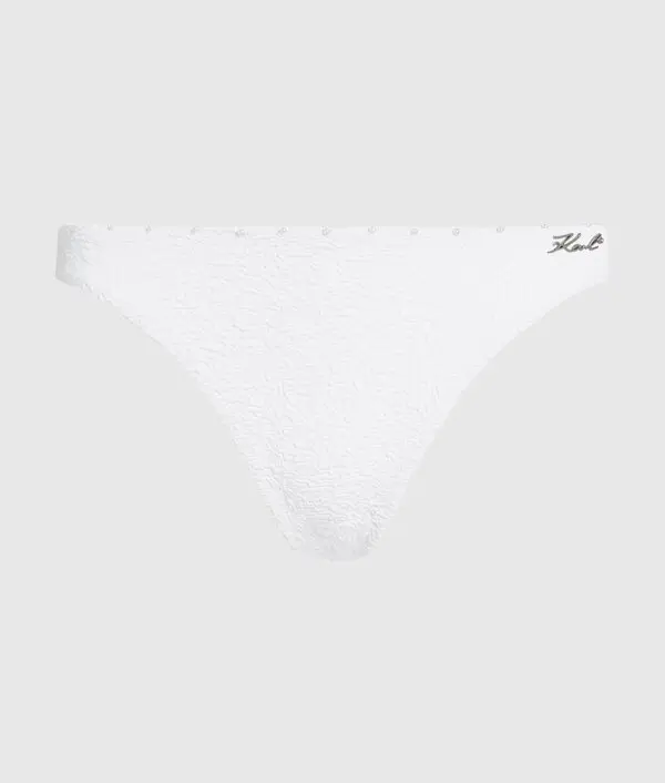 Karl Lagerfeld Textured Faux-pearl Bikini Bottoms - Cannoli Cream