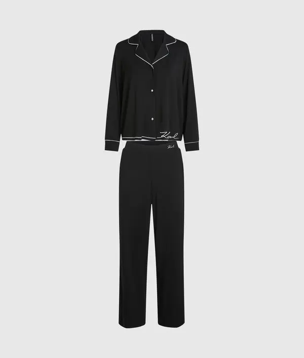 Karl Lagerfeld Signature Long Pajama Set - Black