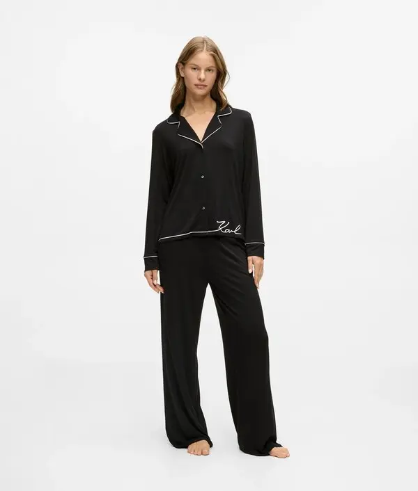 Karl Lagerfeld Signature Long Pajama Set - Black