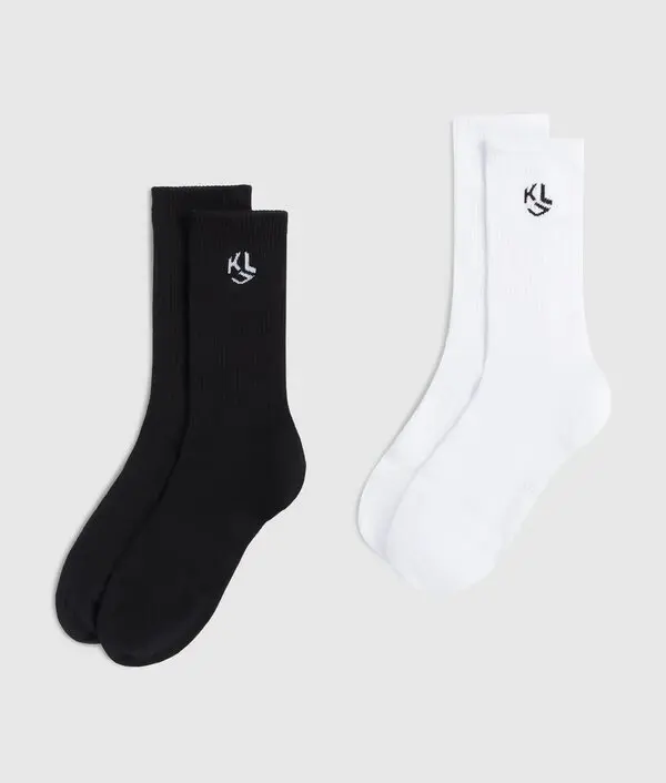 KL JEANS Monogram Mid-length Socks 2-pack - White/black