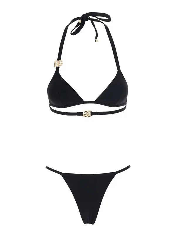 Dolce & Gabbana Black Bikini With Dg Logo Plates - Multicolor