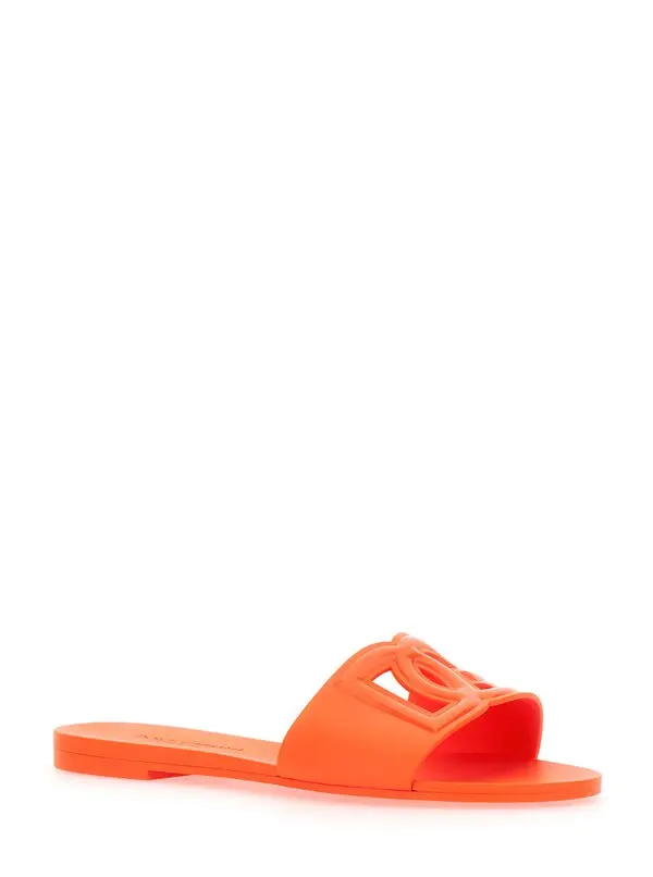 Dolce & Gabbana Rubber Slip-on Sandals With Logo Detail - Orange