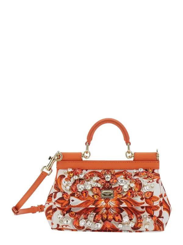 Dolce & Gabbana Sicily Embellished Top Handle Bag - Orange