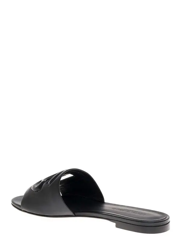 Dolce & Gabbana Leather Cut-out Detail Slip-on Sandals - Black