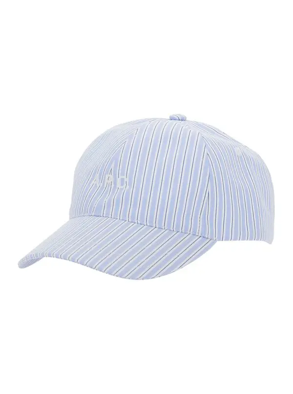 A.p.c. Charlie' Light Blue Baseball Hat With Logo Lettering On The Front And All-over Stripes Motif In Cotton For - Multicolor