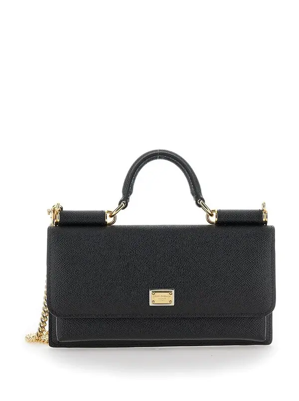 Dolce & Gabbana Grained Leather Crossbody Bag With Logo Plate - Black