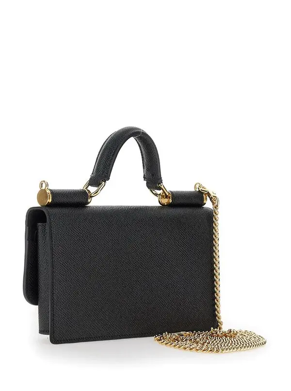Dolce & Gabbana Grained Leather Crossbody Bag With Logo Plate - Black