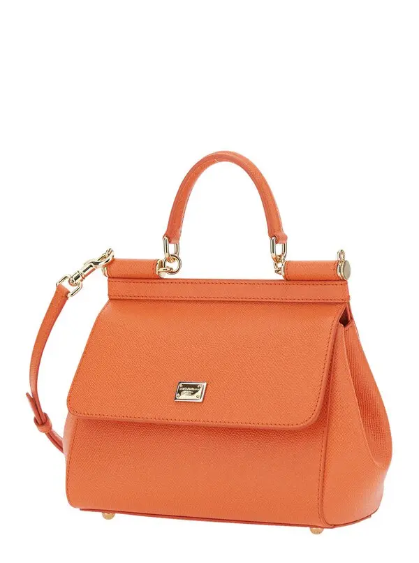 Dolce & Gabbana Sicily' Orange Handbag With Adjustable And Removable Shoulder Strap And Logo Plate On The Front In Leather For - Multicolor