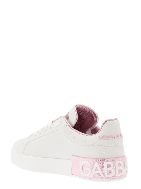 Dolce & Gabbana Leather Low Top Sneakers With Logo Detailing - White