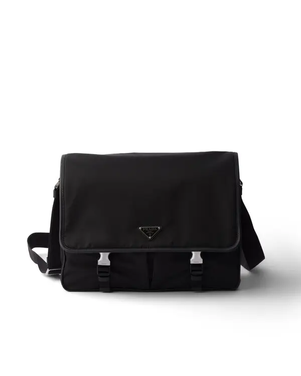 Prada Re-nylon And Saffiano Leather Shoulder Bag - Black