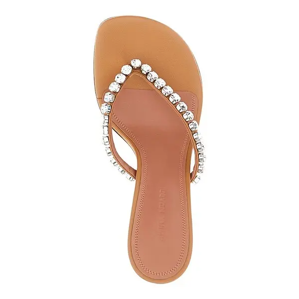 Amina Muaddi Gigi Embellished Nappa Leather Heeled Thongs - Beige