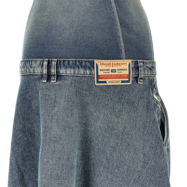DIESEL® Denim And Ribbed Knit Midi Dress