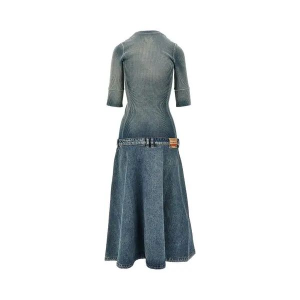 DIESEL® Denim And Ribbed Knit Midi Dress